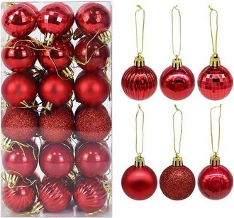 Generic 36 Stück rotgoldene Kunststoff-Weihnachtskugeln, Festival-Kugeln, Weihnachtsbaumspitze, Tropfenornamente (rot)