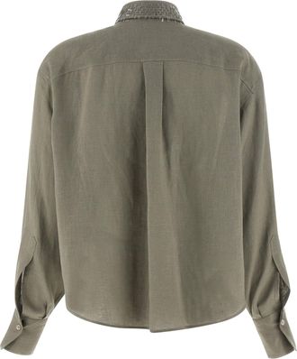 Brunello Cucinelli Sequin-Collar Linen Shirt - Green