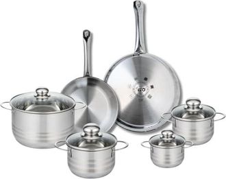 Fackelmann ELO 9877750 Batterie de cuisine 6 pièces, Ensemble de 2 Poêles de cuisson 24 et 28 cm et 4 faitouts 12, 14, 16 et 20 cm Elo Profi Brillant, inox, indu