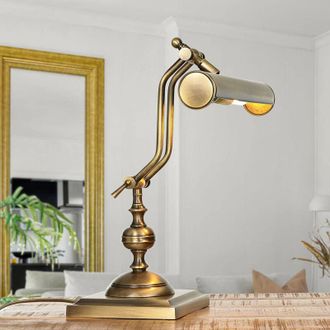 Licht-Erlebnisse Tischlampe Messing Schreibtischleuchte in Bronze