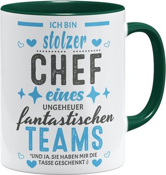 OM3 Ich bin Stolzer Chef eines ungeheuer fantastischen Teams Tasse - Keramik Becher - 11oz 325ml - Beidseitig Bedruckt - Gr&uuml;n