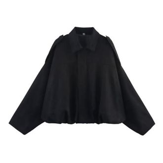Generic Veste bomber en daim pour femme, manteau de pilote &agrave; revers de printemps, veste de moto surdimensionn&eacute;e, v&ecirc;tements dext&eacute;rieur tendance streetwear, Noi