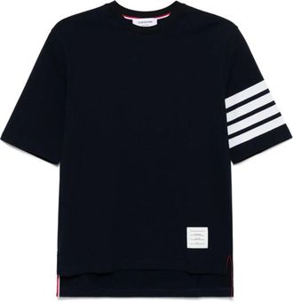 Thom Browne T-shirt en jersey &agrave; 4 bandes - Homme - Tops - Bleu - Taille: S