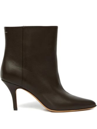 Maison Margiela bottines en cuir à bout pointu - Marron