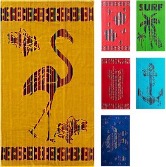 jilda-tex Strandtuch 90x165 cm Badetuch Strandlaken Badelaken Strandhandtuch 100% Baumwolle XXL (Yellow Flamingo)