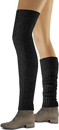 Sesto Senso Guêtres Hautes Hiver Femme Jambières Cotton Tricotés Tressée Tresser Noir