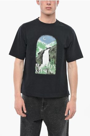 Maison Kitsun&eacute; Cotton Crewneck T-Shirt with Front Print size S