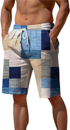 Generic Short de bain pour homme - Short d&eacute;t&eacute; d&eacute;contract&eacute; - Poche - Taille &eacute;lastique - Motif g&eacute;om&eacute;trique graphique - Respirant - Doux - D&eacute;contract&eacute; - Vacances
