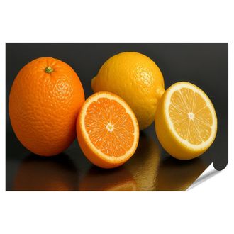 Islandburner Poster Zitrusfr&uuml;chte - Frische Orangen und Zitronen auf dunklem Hintergrund - Gro&szlig;format