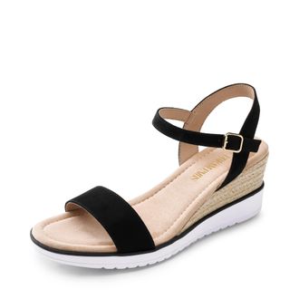 Dream Pairs Damen-Espadrilles mit offener Zehenpartie, Elegante Plateau-Sandalen zum Hineinschlüpfen, elastische Knöchelriemen, Keilabsatz-Sandalen,Size 38,Schwar