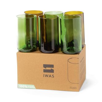 IWAS Upcycled Hohe Trinkgl&auml;ser | 400 Ml | 12 Oz | (6Er-Set) | Becher Aus Recyceltem Glas, Perfekt F&uuml;r Cocktails