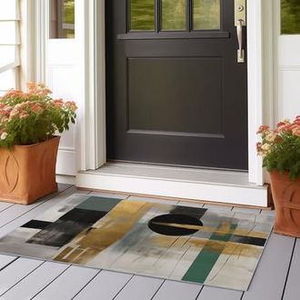 Generic Tapis Couloir Lavable en Machine 80x240 cm Passage Cuisine Chambre Adulte Tapis Couloir Long Blocs de Couleurs g&eacute;om&eacute;triques Modernes Poil Ras Doux Des