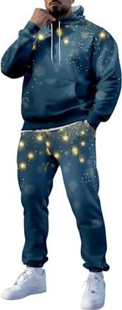 Generic Survêtement de Noël pour homme - Sweat à capuche et pantalon de survêtement avec poche - 2 pièces - Survêtement dhiver chaud avec capuche et pantalon 