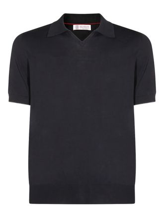 Brunello Cucinelli haut col v &agrave; manches courtes - Bleu