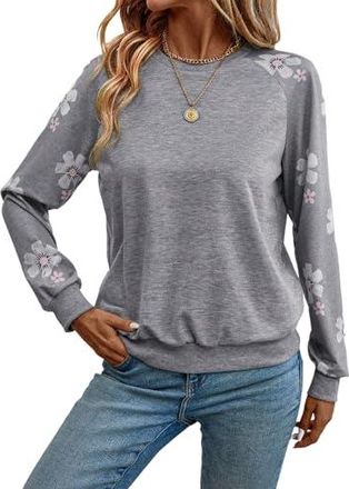 SOLY HUX Sweat-shirt &agrave; manches longues pour femme avec motif floral, pull &agrave; col rond, haut d&eacute;contract&eacute;, haut &agrave; manches longues, tenue dautomne, pull &agrave; manches 