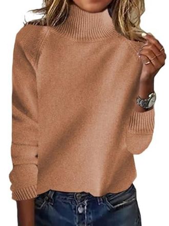 ORANDESIGNE Pull Col Roulé Femme Hiver Chaud Chic et Elegant Pulls Tricoté Pullover Manches Longues Décontracté Pull Automne A Marron XXL