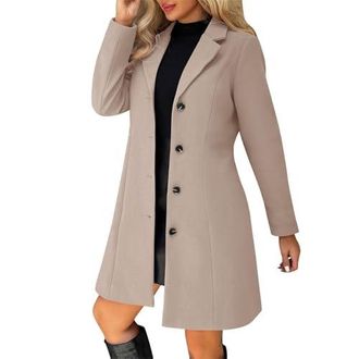 Generic Trench marron pour femme - Manteau long en laine &agrave; simple boutonnage pour affaires d&eacute;contract&eacute;es - Veste tendance automne-hiver avec revers crant&eacute;, ka
