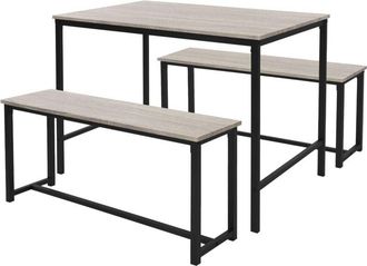 ML Design Ml-design - Esstisch Set 3-teilig, Sonoma-Eiche, Esszimmer Set mit Tisch und 2 Bänken, Essgruppe für 4 Personen, Sitzgruppe Küchentisch Metallrahmen