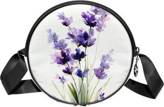 Generic Petit sac &agrave; bandouli&egrave;re circulaire pour femme, sac &agrave; bandouli&egrave;re aquarelle lavande avec fermeture &eacute;clair, bretelles r&eacute;glables, sac &agrave; main rond d&eacute;contr