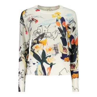 Desigual Nantes Lang&auml;rmeliges- gemustertes T-Shirt mit Rundhalsausschnitt und Logo - - Knitwear - Damen - Wei&szlig; - XS