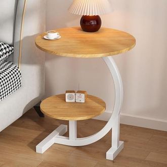 Generic Table dappoint Ronde &agrave; Deux Niveaux en Forme de C avec Structure en m&eacute;tal, Petite Table Basse Ronde avec Rangement, Montage Facile, id&eacute;ale for Le Salo