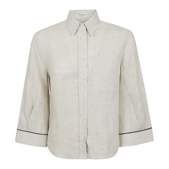 Brunello Cucinelli Femme, Blouses et Chemises, Beige, Taille: 36 FR Chemise Courte avec Monili