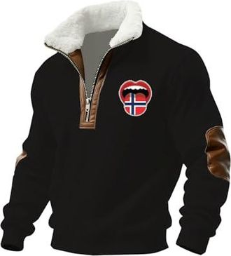 Generic Pull &agrave; fermeture &eacute;clair 1/4 pour homme - Sweat &agrave; manches longues doubl&eacute; en polaire - Couleur unie - Fermeture &eacute;clair 1/4 - Pull chaud dhiver, 1-Noir, 