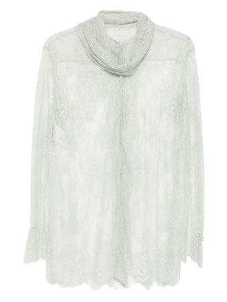 Alberta Ferretti Spitzentop mit Stehkragen - Grau