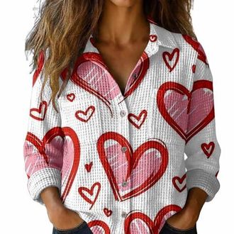 Generic Saint Valentin Manches 3/4 Col en V T-shirt pour Femmes T-shirt Graphique Coeur damour T-shirt Rouge Saint-Valentin Hauts D&eacute;contract&eacute; Printemps Chemis