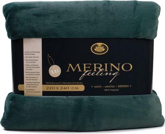 G&ouml;zze Gem&uuml;tliche Kuscheldecke, Merino Feeling, Wendbar, Hohe Dichte 600 g/m&sup2;, 220 x 240 cm - Dunkelgr&uuml;n