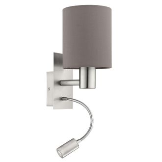 Eglo Wandlampe Bett Pasteri, Textil Wandleuchte Schlafzimmer mit LED Leseleuchte, Leselampe Wandmontage aus Metall in Silber und Stoff in Anthrazit Braun, 