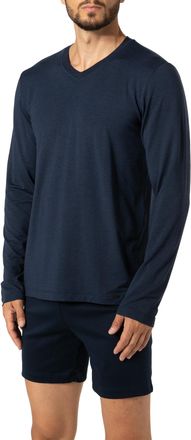 Hanro Herren Longsleeve blau Mikrofaser unifarben