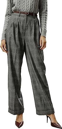 LilySilk Pantalon de Costume en Flanelle de Laine &agrave; Jambes Larges pour Femme Pantalon de Costume Blazer daffaires Chaud et Doux doubl&eacute; de Soie 4, Glen Plaid