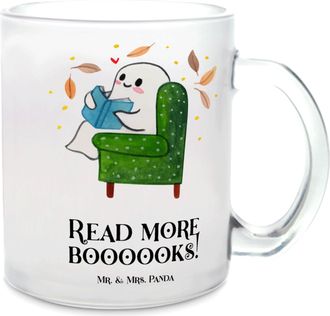 Mr. & Mrs. Panda Teetasse Gespenst Buch - Geschenk, Teeglas, Teebecher, gemütlich, Schenken, Herbst, Teetasse aus Glas, Deko, Dekoration, Glas