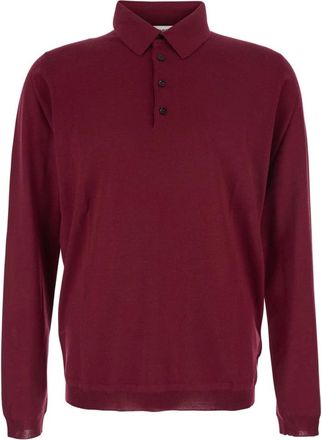 Goes Botanical Goes Botanical, Homme, Tops, Rouge, Taille: XL Polo avec Col Classique et Manches Longues en Laine Vierge