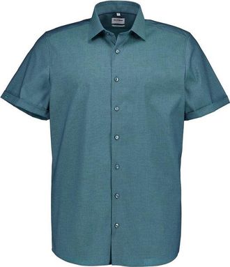 Olymp Herren Kurzarmhemd blau Baumwoll-Stretch