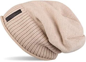 styleBREAKER Bonnet Unisexe avec Doublure Polaire et &eacute;tiquette | Bonnet dhiver Chaud en Maille Fine | Longbeanie &eacute;lastique pour Femmes et Hommes, Couleur:Beige