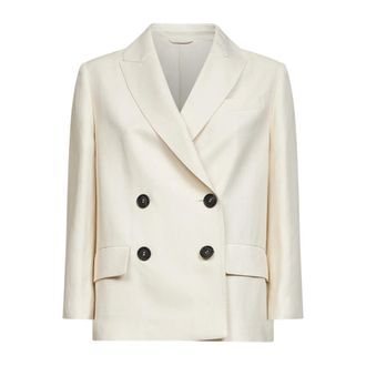 Brunello Cucinelli Femme, Vestes, Beige, Taille: 42 FR Fluid Twill Blazer