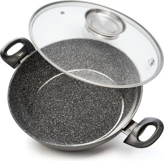 STONELINE Ceramic Servierpfanne 28 cm Hoher Rand Keramikpfanne Induktion Antihaft Pfanne mit Deckel, Keramikbeschichtung mit echten Steinpartikeln, PFAS frei, F