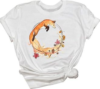 Keephen Kawaii Renard Animaux T-Shirt Femmes Animal Renard Amoureux Impression 3D Manches Courtes Tops Nature For&ecirc;t Vie Sauvage Col Rond Blouse Tees