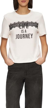 s.Oliver Verkürztes T-Shirt mit Spitze und Statement-Print