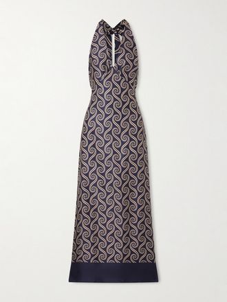Faithfull The Brand Elidia Maxikleid Aus Bedrucktem Satin Mit Neckholder - Blau