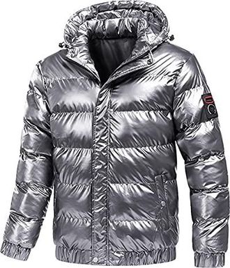 Generic Veste solide brillante pour homme avec fermeture &eacute;clair &agrave; manches longues - Veste chaude pour homme, gris, 3XL
