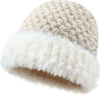 Generic Chapeau pliable fait &agrave; la main en laine chaude pour femme - Chapeau tricot&eacute; coupe-vent - Chapeau pour homme - Vert citron, beige, Taille unique