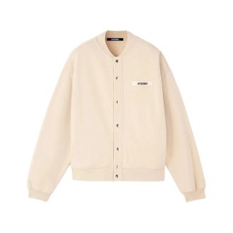 Jacquemus Homme, Pulls, Beige, Taille: S Veste Beige à Côtes avec Boutons-pression