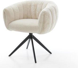 DELIFE Drehstuhl Jada-Flex Pl&uuml;sch Creme-Wei&szlig; Kreuzgestell breit Schwarz 360&deg; drehbar Wippfunktion Taschenfederkern, Esszimmerst&uuml;hle