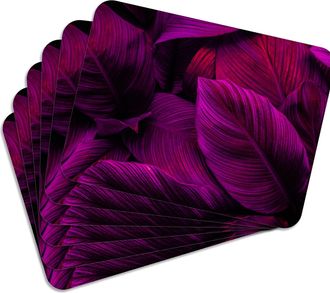 MG Design Set aus 6 Kork-Platzsets - Purple Leaves - 30 x 40 cm - hitzebeständig & abwischbar, mit Korkrückseite