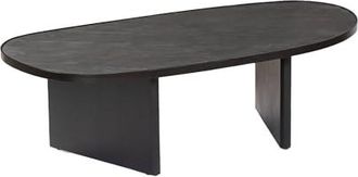 Sweeek Table Basse Ovale Bois de manguier et placage Pierre Noire. Rebord en métal. L 119.5 x P 60 x H 35cm