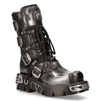 New Rock 591-S2 Bottes Rouge Flamme M&eacute;tallis&eacute; Cuir Noir Goth Punk Motard Mode 10