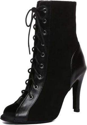 Minitoo Chaussures de danse latine pour femme - Lacets ouverts - Sandales formelles, C003 Noir 9 Talon 8 cm, 34.5 EU